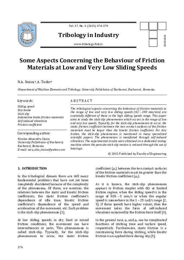 (PDF) Some Aspects Concerning the Behaviour of Friction Materials at ...