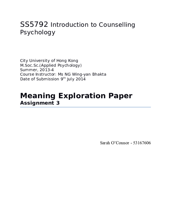 (DOC) Meaning Exploration - Introduction to Counselling Psychology