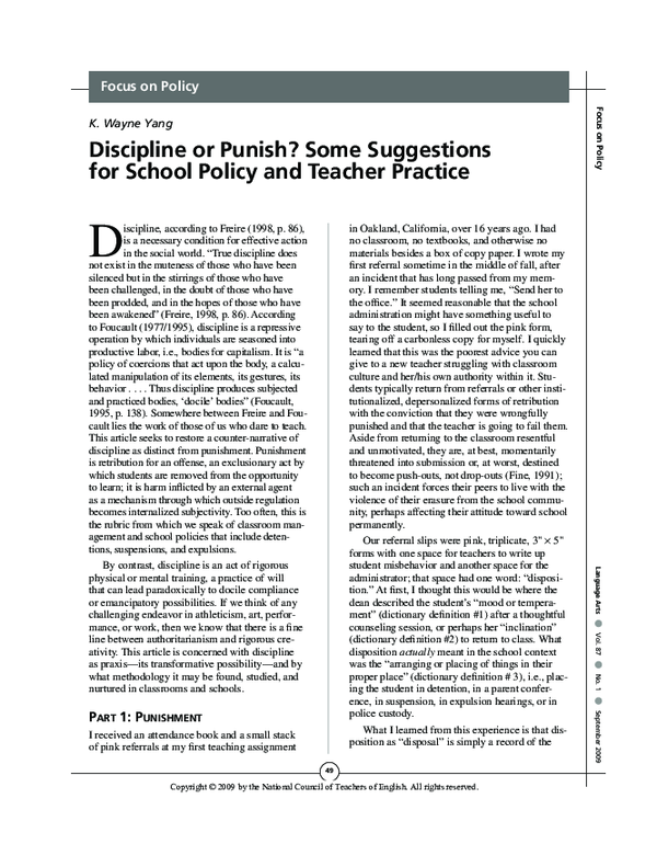 (PDF) Discipline or Punish: Some Suggestions for School Policy and ...