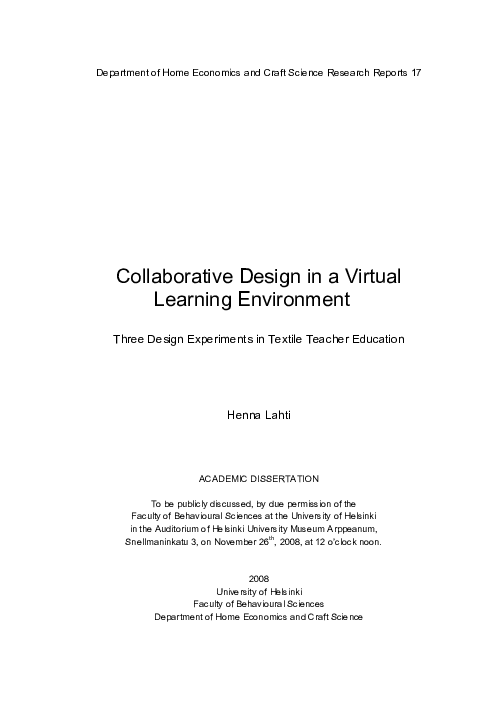 (PDF) Collaborative Design in a Virtual Learning Environment : Three ...