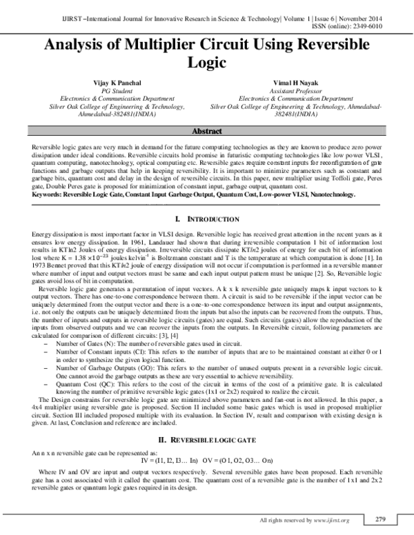 Pdf Analysis Of Multiplier Circuit Using Reversible Logic
