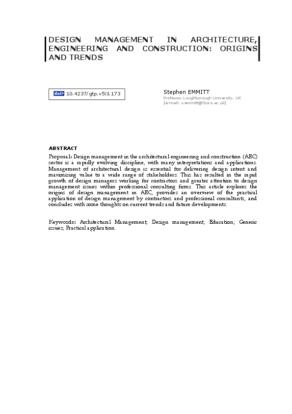 (PDF) DESIGN MANAGEMENT IN ARCHITECTURE, ENGINEERING AND CONSTRUCTION ...