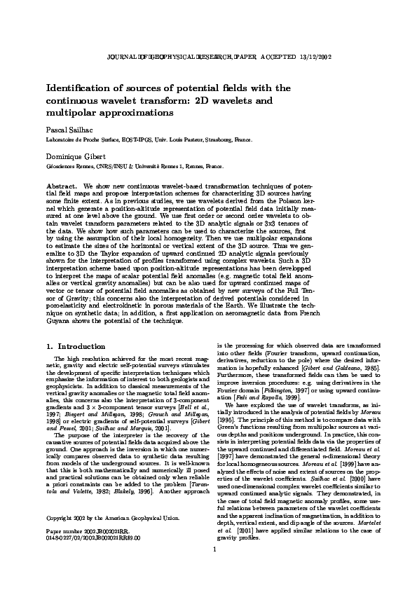 Pdf Identification Of Sources Of Potential Fields With The Continuous