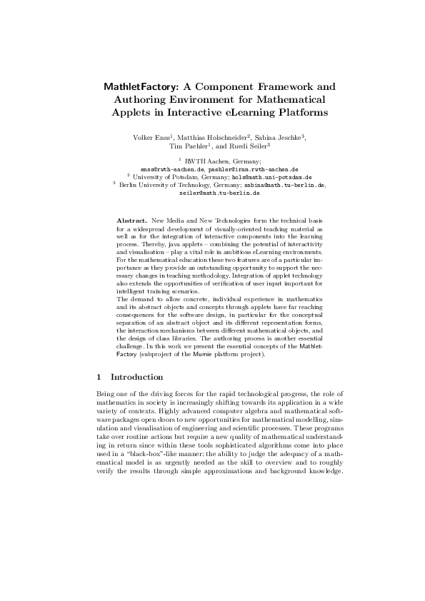 (PDF) MathletFactory: A Component Framework and Authoring Environment for Mathematical Applets ...