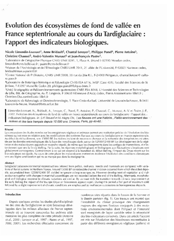 (PDF) Evolution des ecosystemes de fond de vallee en France ...