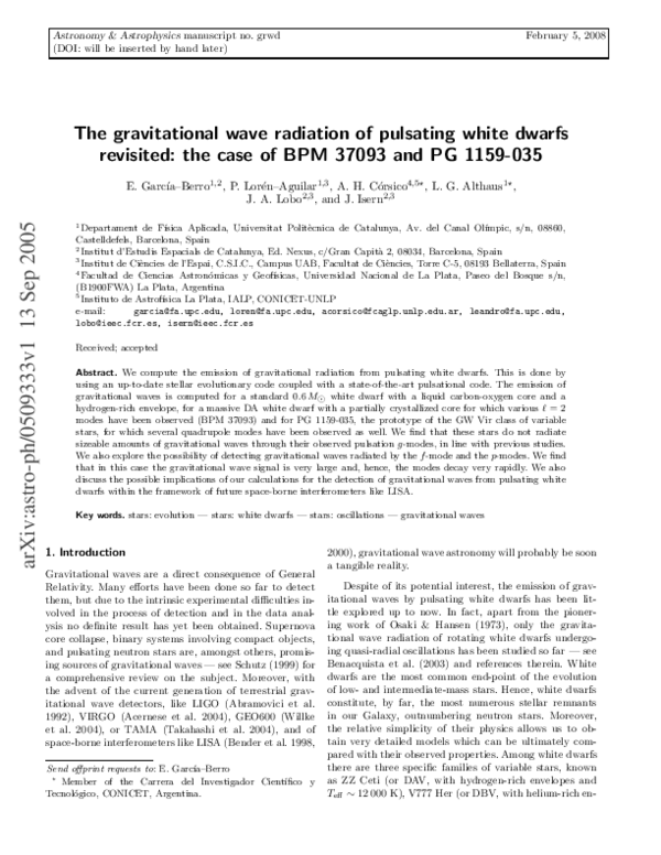 (PDF) The gravitational wave radiation of pulsating white dwarfs ...