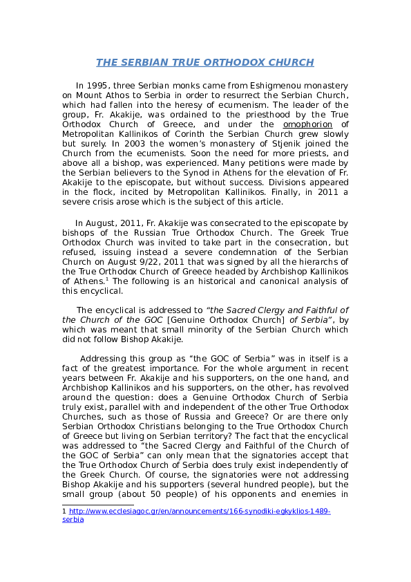(DOC) THE SERBIAN TRUE ORTHODOX CHURCH