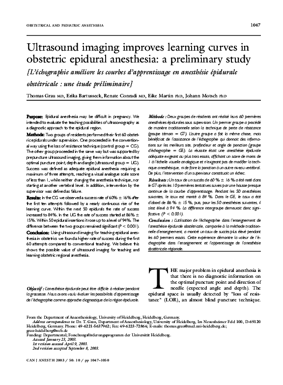 (PDF) Ultrasound imaging improves learning curves in obstetric epidural ...