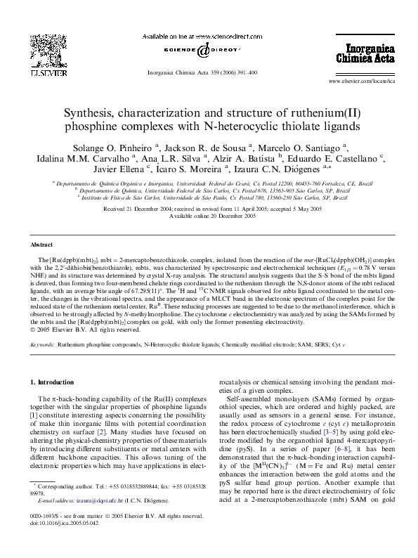 (PDF) Synthesis, characterization and structure of ruthenium(II) phosphine complexes with N ...