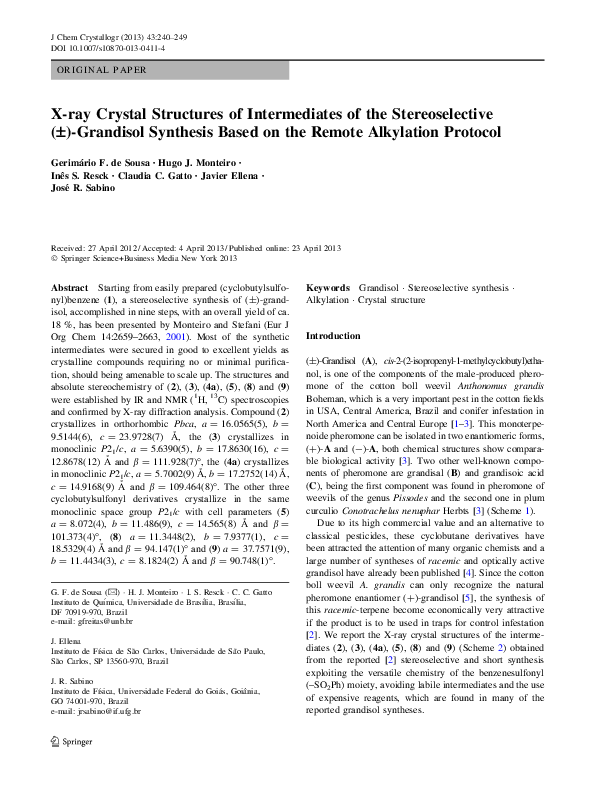 (PDF) X-ray Crystal Structures of Intermediates of the Stereoselective ...