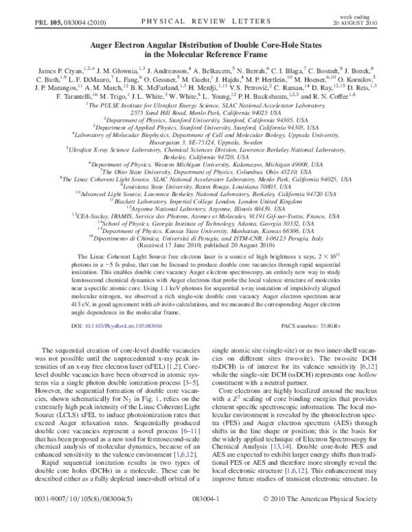 (PDF) Auger Electron Angular Distribution of Double Core-Hole States in ...