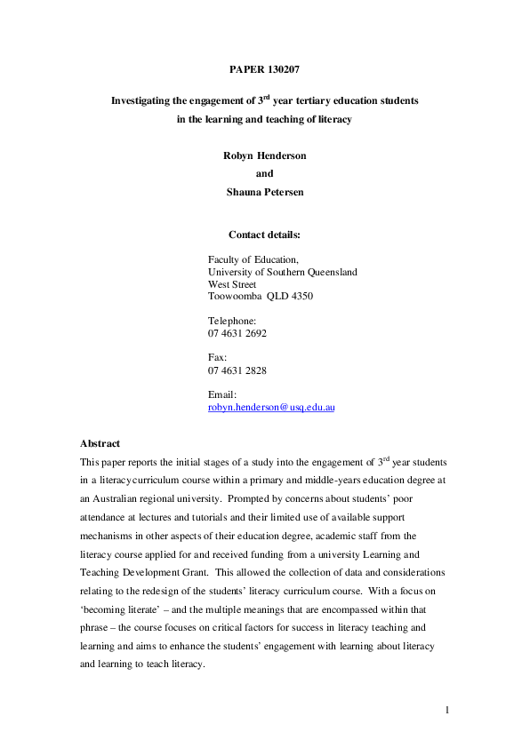 (PDF) Investigating the engagement of 3rd year tertiary education ...