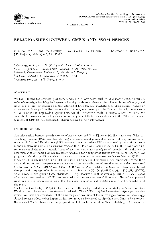 (PDF) Relationships between CME's and prominences
