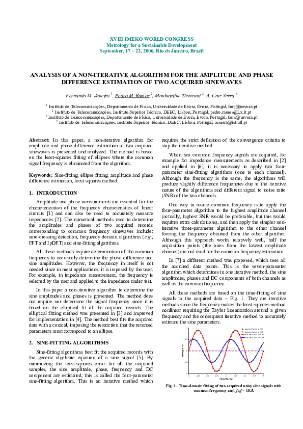 Pdf Analysis Of A Non Iterative Algorithm For The Amplitude And Phase Difference Estimation Of
