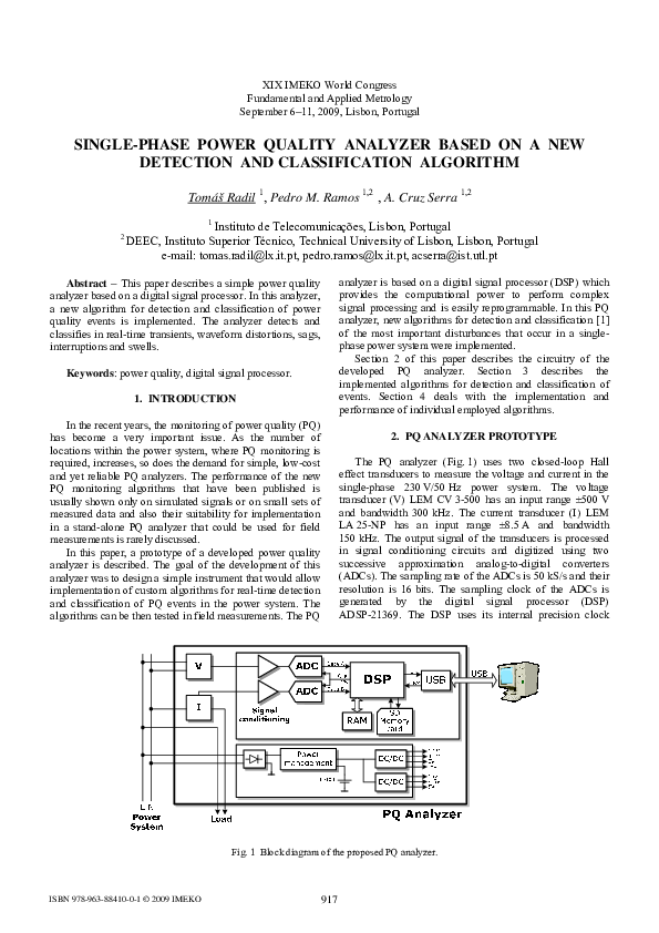 Pdf Single Phase Power Quality Analyzer Based On A New Detection And Classification Algorithm 