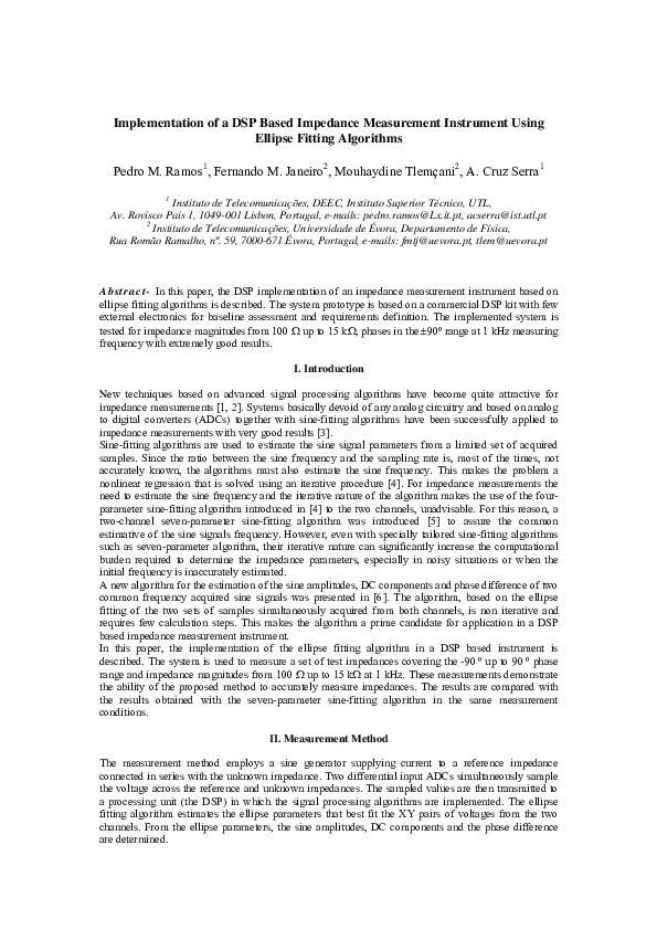 (PDF) Implementation of a DSP Based Impedance Measurement Instrument Using Ellipse Fitting ...