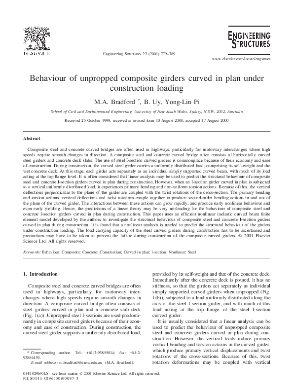 (PDF) Behaviour of unpropped composite girders curved in plan under ...