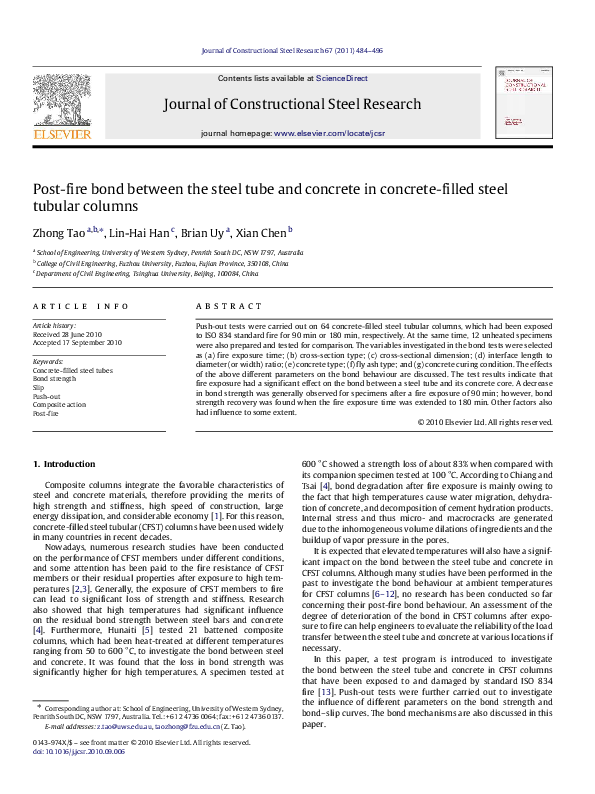 (PDF) Post-fire bond between the steel tube and concrete in concrete ...