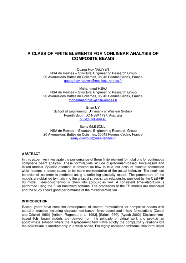 Pdf A Class Of Finite Elements For Nonlinear Analysis Of Composite Beams
