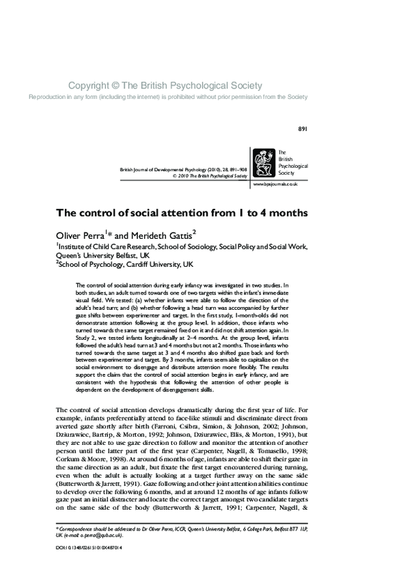 (PDF) The control of social attention from 1 to 4 months