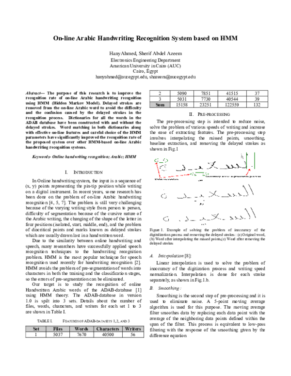 Pdf On Line Arabic Handwriting Recognition System Based On Hmm
