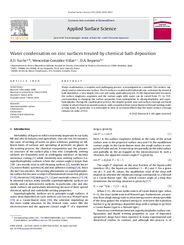 (PDF) Water condensation on zinc surfaces treated by chemical bath ...