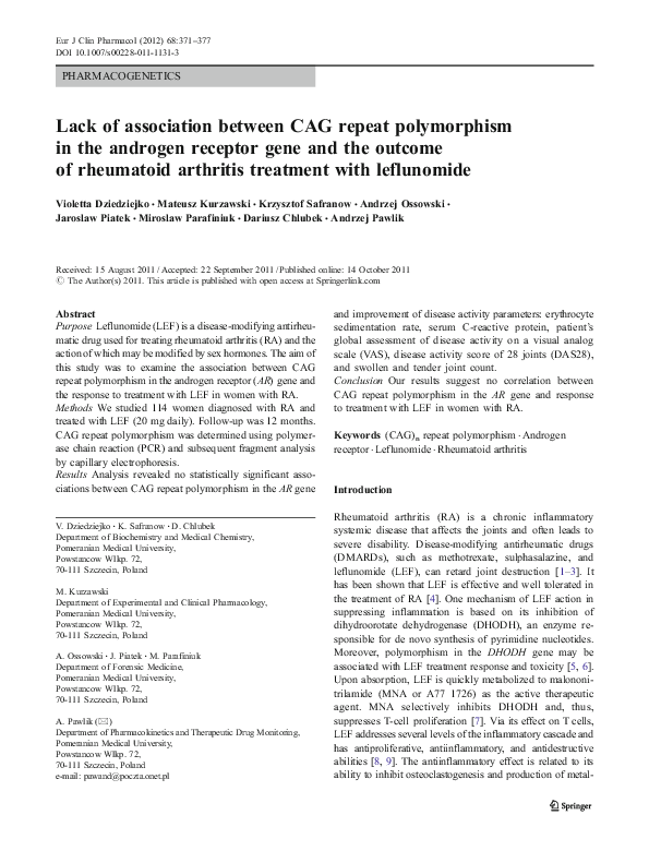 (PDF) Lack of association between CAG repeat polymorphism in the androgen receptor gene and the ...