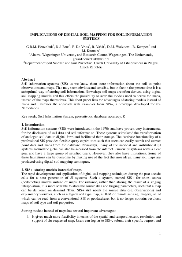 (PDF) Implications of digital soil mapping for soil information systems