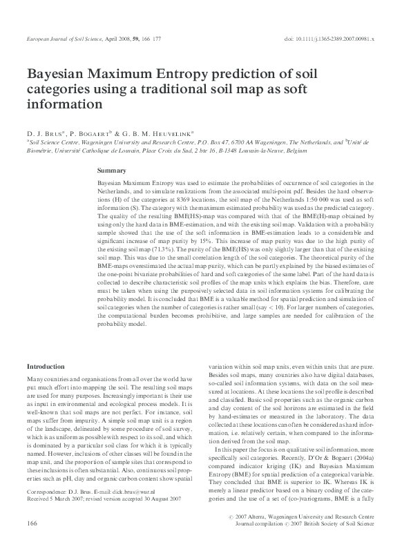 (PDF) Bayesian Maximum Entropy prediction of soil categories using a traditional soil map as ...