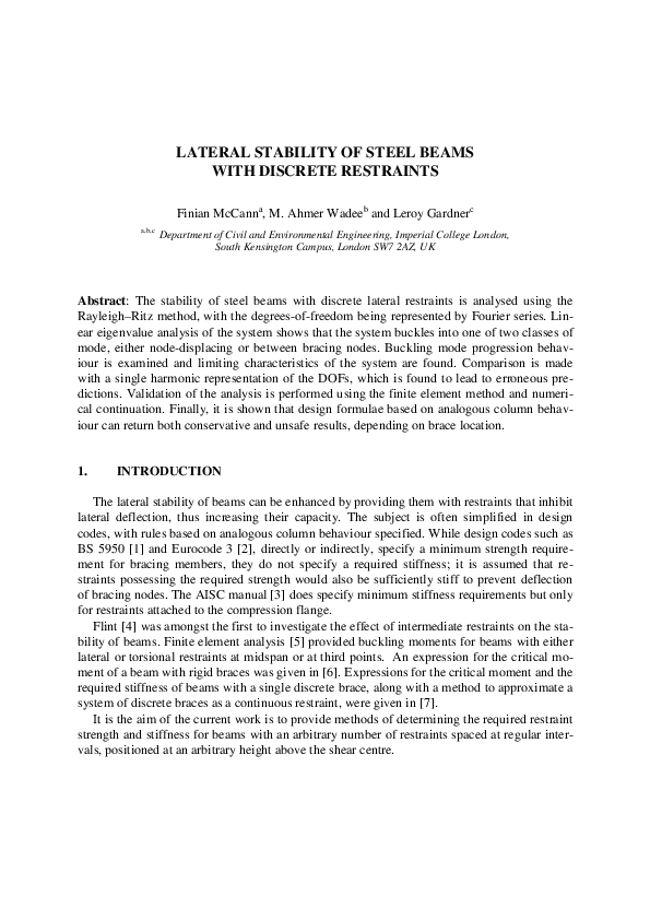 (PDF) Lateral stability of discretely-braced steel beams