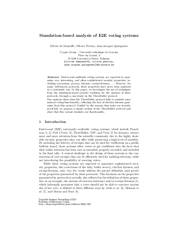 (PDF) Simulation-Based Analysis of E2E Voting Systems | Jean-jacques Quisquater - Academia.edu