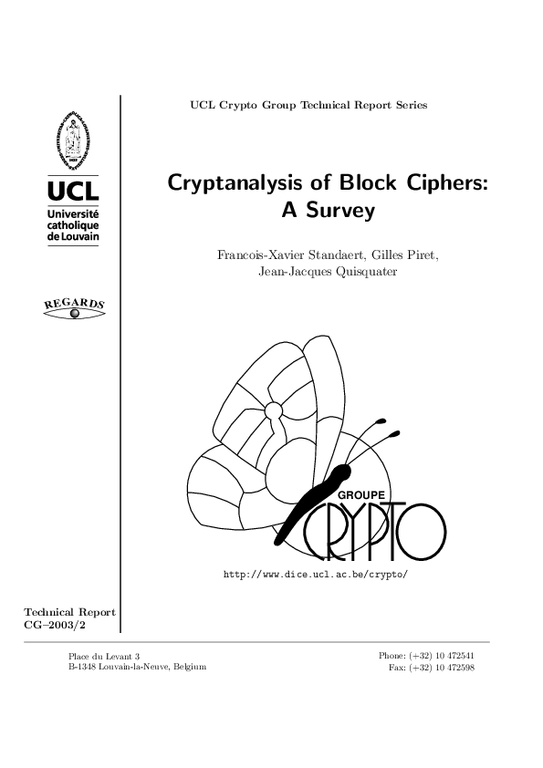 (PDF) Cryptanalysis of Block Ciphers: A Survey