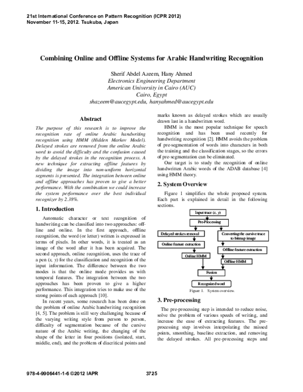 Pdf Combining Online And Offline Systems For Arabic Handwriting Recognition