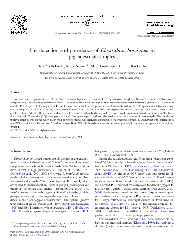 (PDF) The detection and prevalence of Clostridium botulinum in pig ...