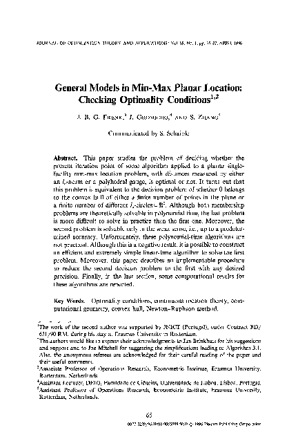 (PDF) General models in min-max planar location: Checking optimality ...