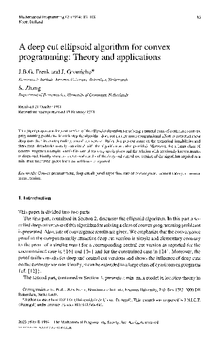 Pdf A Deep Cut Ellipsoid Algorithm For Convex Programming Theory And Applications 0771
