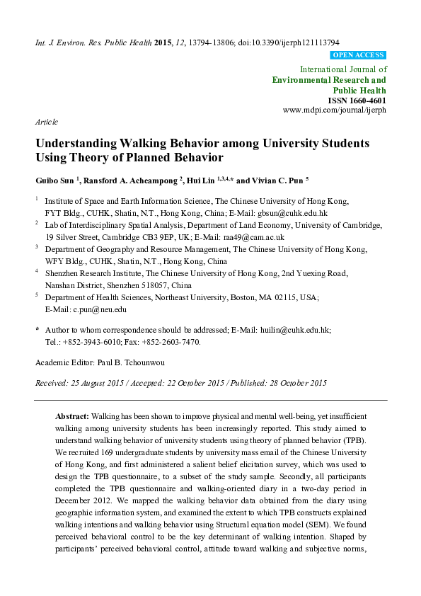 (PDF) Understanding Walking Behavior among University Students Using Theory of Planned Behavior ...