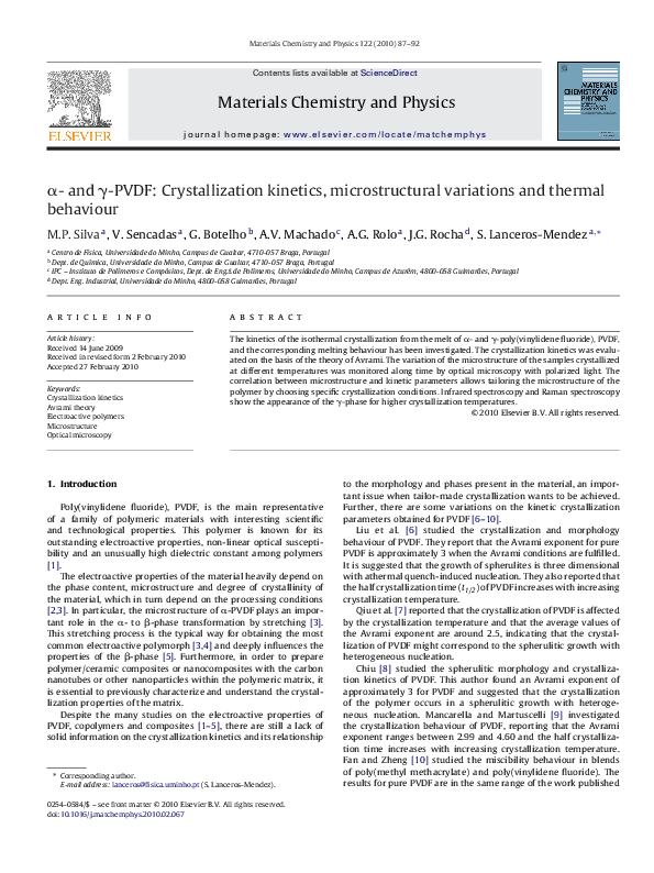 (PDF) α- and γ-PVDF: Crystallization kinetics, microstructural variations and thermal behaviour