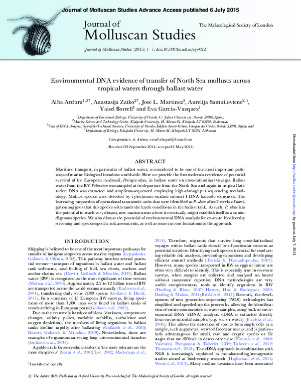 (PDF) Environmental DNA evidence of transfer of North Sea molluscs ...