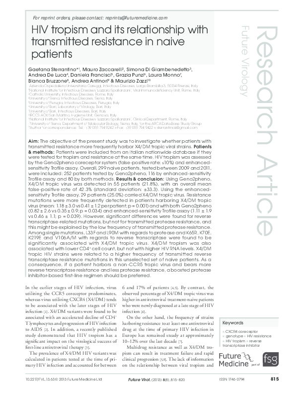 (PDF) HIV tropism and its relationship with transmitted resistance in ...