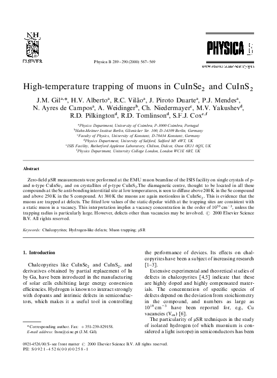 (PDF) High-temperature trapping of muons in CuInSe2 and CuInS2