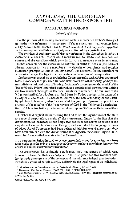 (PDF) Hobbes on Representation, Personification, & Incorporation ...