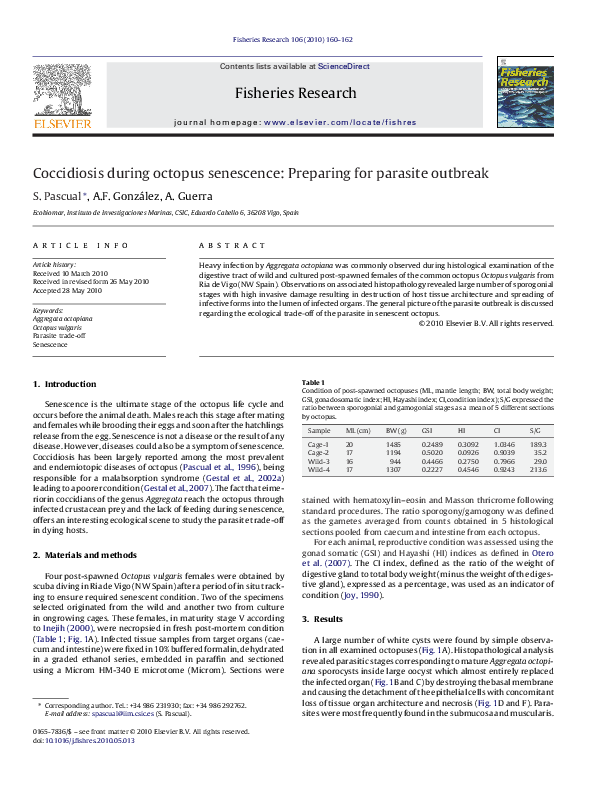 (PDF) Coccidiosis during octopus senescence: Preparing for parasite ...