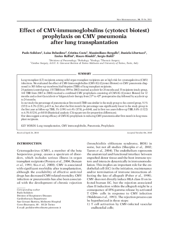(PDF) Effect of CMV-immunoglobulins (cytotect biotest) prophylaxis on ...
