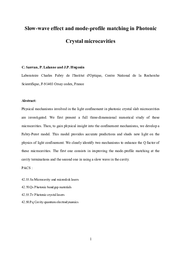 (PDF) Slow-wave effect and mode-profile matching in photonic crystal microcavities
