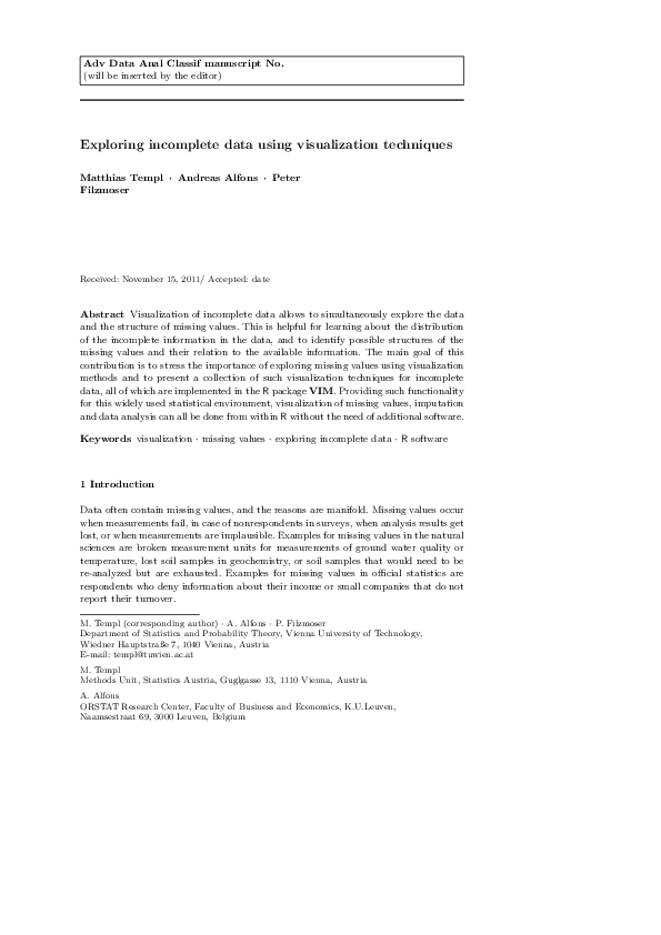 (PDF) Exploring incomplete data using visualization techniques