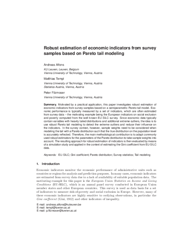 (PDF) Robust estimation of economic indicators from survey samples based on Pareto tail modelling