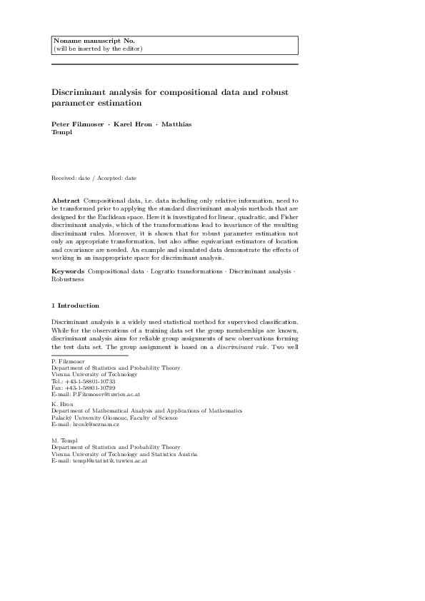 Pdf Discriminant Analysis For Compositional Data And Robust Parameter Estimation