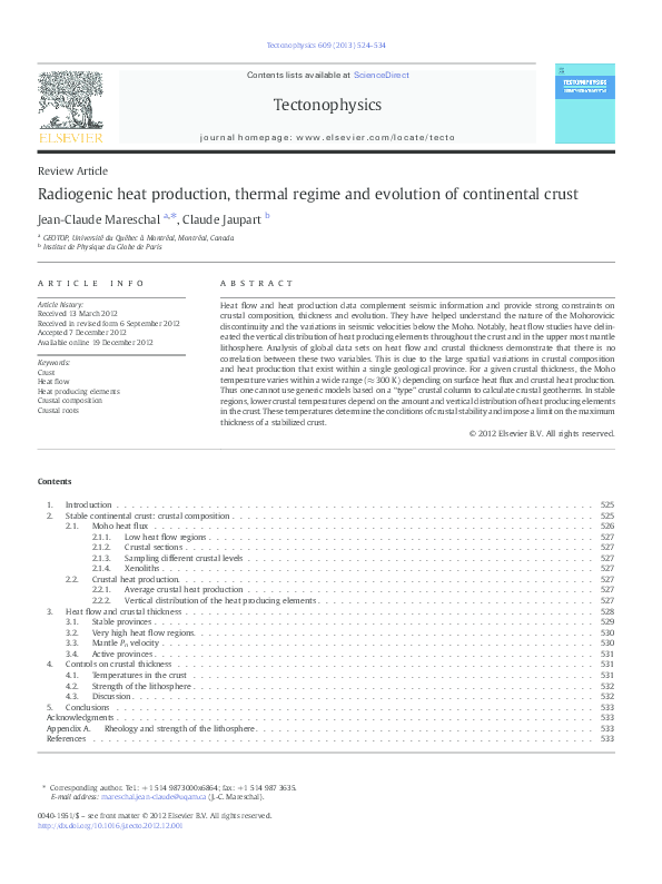 (PDF) Radiogenic heat production, thermal regime and evolution of ...