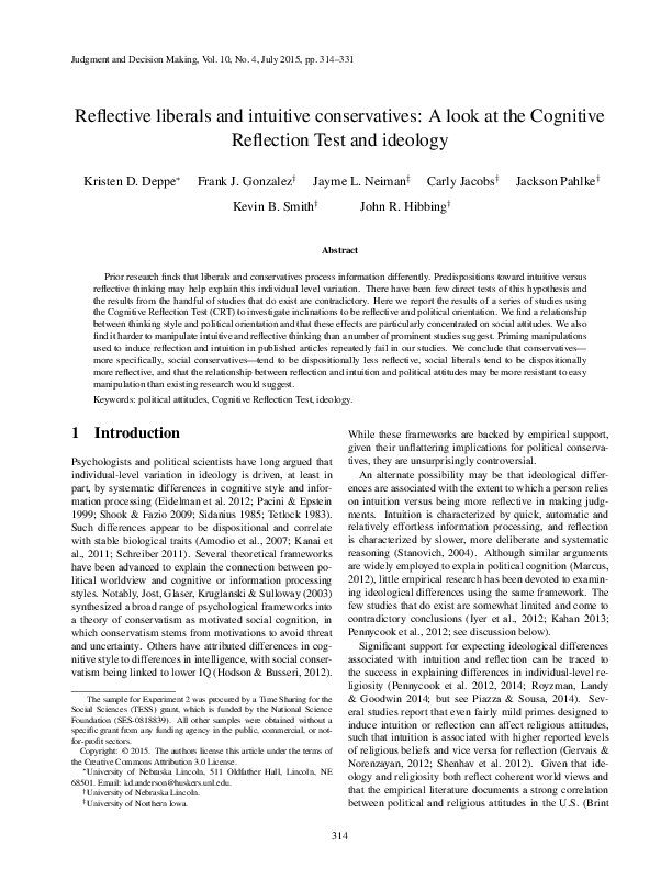 (PDF) Reflective liberals and intuitive conservatives: A look at the ...